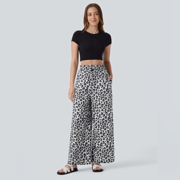 HALARA | Pants & Jumpsuits | Halara Leopard Print Wideleg Pants | Poshmark